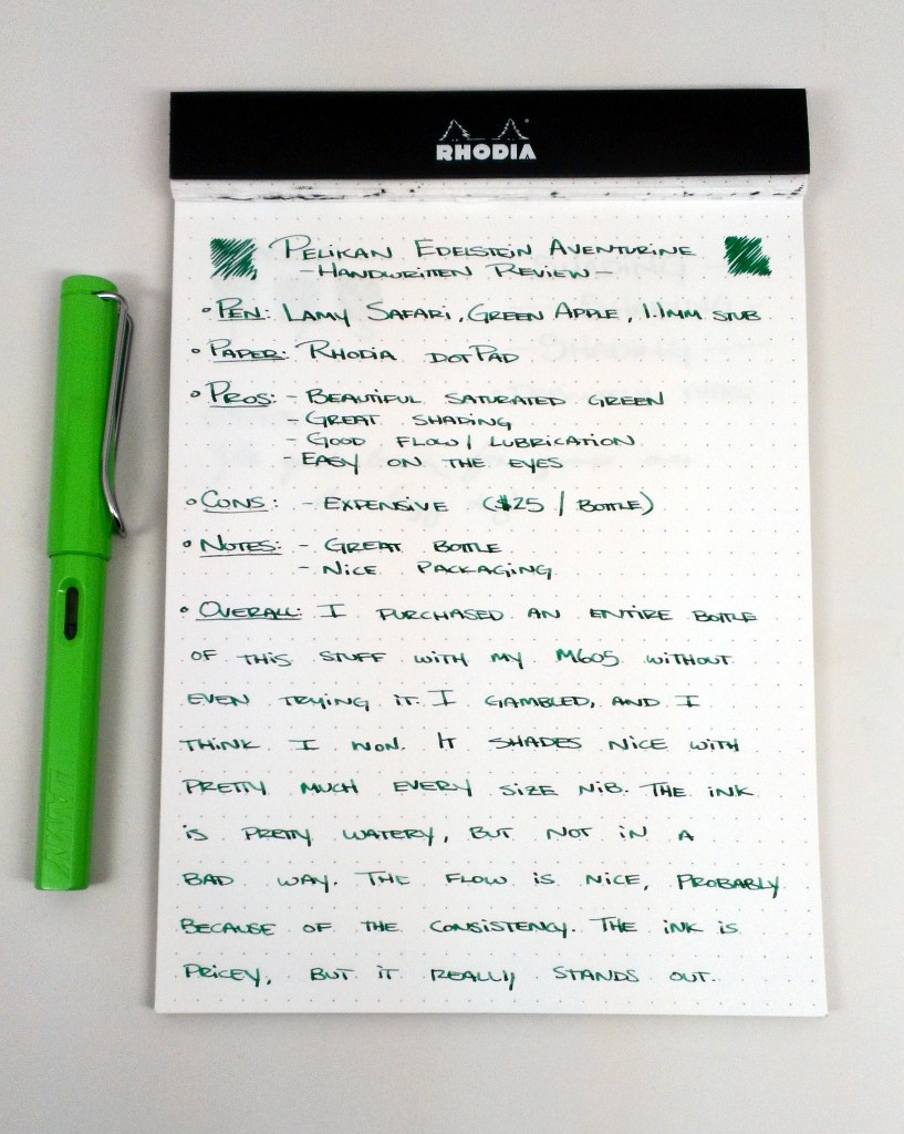 Pelikan Edelstein Aventurine – Handwritten Ink Review – edjelley.com ...