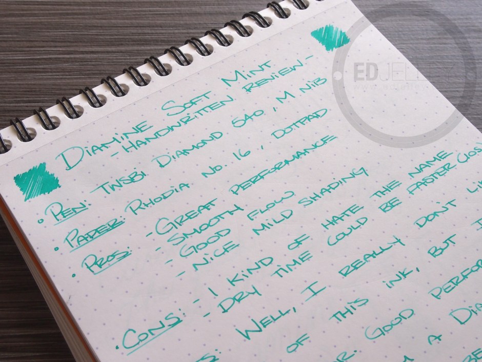 Diamine Soft Mint – Handwritten Ink Review – edjelley.com – Fountain ...